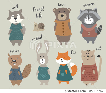 Cute Animals in clothes. Cartoon forest... - Stock Illustration ...