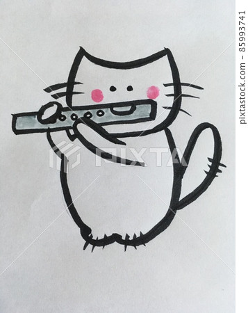 Cat playing the flute - Stock Illustration [85993741] - PIXTA