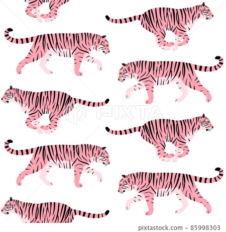 Vector seamless pattern of pink flat tigers - Stock Illustration ...