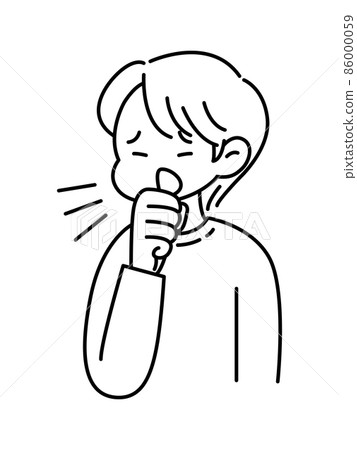 Line drawing of a woman coughing - Stock Illustration [86000059] - PIXTA