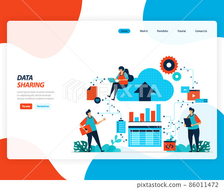 vector cartoon illustration of data sharing... - Stock Illustration ...