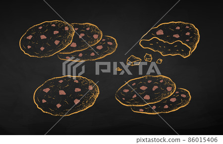 Chalk drawn set of Chocolate Chip Cookies - Stock Illustration ...