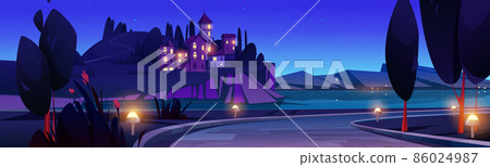 Night Mediterranean landscape beautiful sea nature - Stock Illustration ...