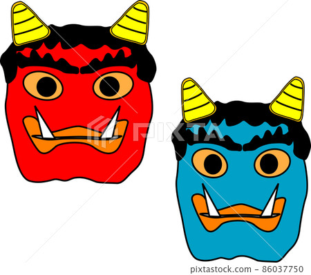 Simple red and blue demon faces - Stock Illustration [86037750] - PIXTA