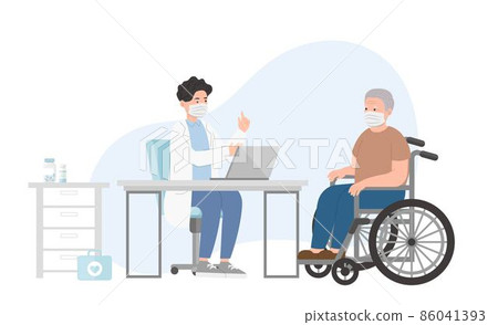 Man patient with wheelchair in doctor office... - Stock Illustration ...
