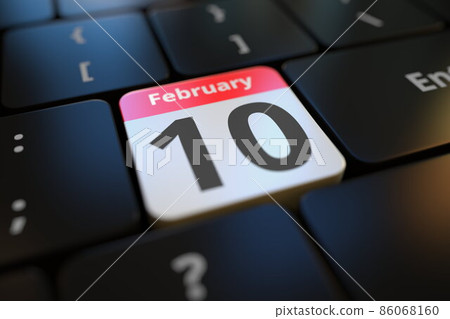 February 10 date on a keyboard key, 3d rendering - Stock Illustration ...