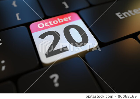 October 20 date on a keyboard key, 3d rendering - Stock Illustration ...