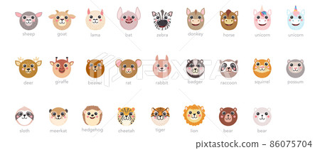 Round Animals heads Set Cute portraits with... - Stock Illustration ...