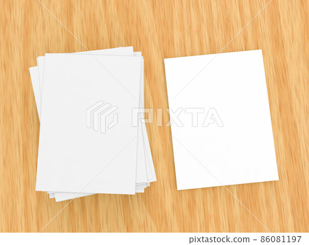A stack of A4 paper on a wooden table. 3d...-插圖素材 [86081197] - PIXTA圖庫