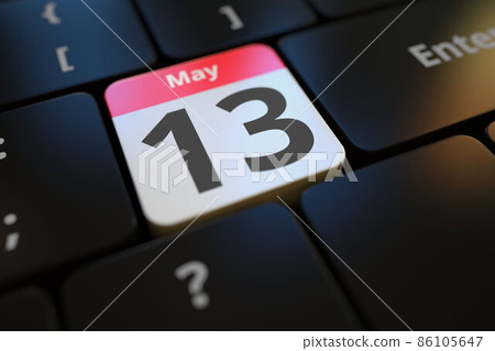 May 13 date on a keyboard key, 3d rendering - Stock Illustration ...