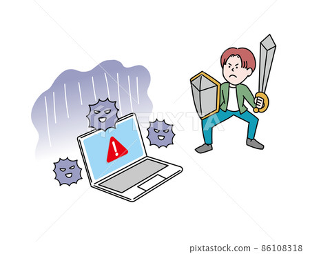 A young man fighting a computer virus - Stock Illustration [86108318 ...