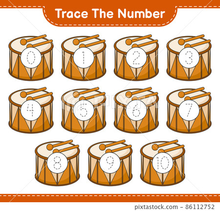 Trace the number. Tracing number with Drum.... - Stock Illustration ...