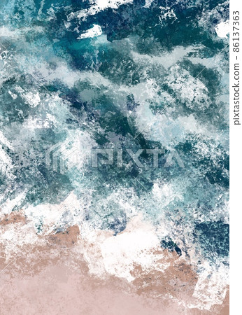 Boho Sea Beach with Waves Print. Abstract... - Stock Illustration ...