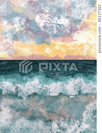 Boho Sea Beach with Waves Print. Abstract...-插圖素材 [86137365] - PIXTA圖庫
