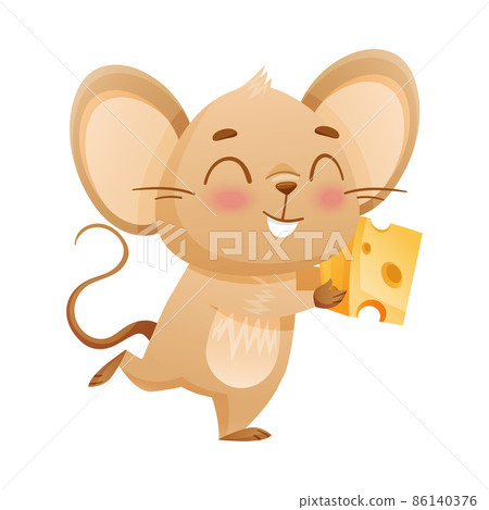 Cute happy little mouse with piece of cheese.... - Stock Illustration ...