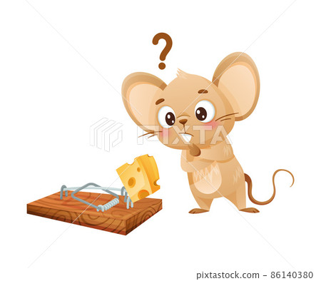Cute little mouse trying to get cheese out of... - Stock Illustration ...