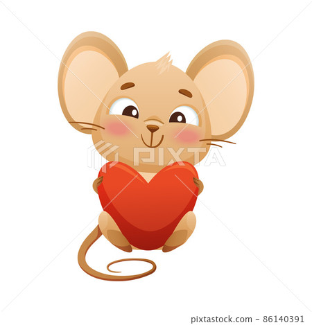 Cute little enamored mouse holding red heart.... - Stock Illustration ...