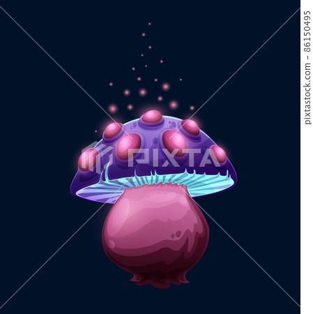 Fantasy magic purple mushroom with growth,... - Stock Illustration ...