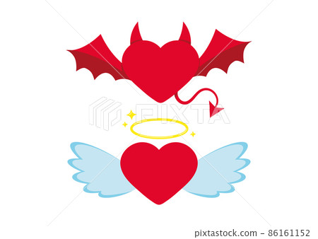 Angel and devil or demon red heart icon set... - Stock Illustration ...