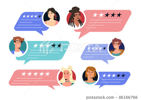 Flat customer in speech bubbles give feedback - Stock Illustration ...