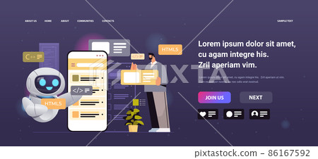 man and robot web developers creating program... - Stock Illustration ...