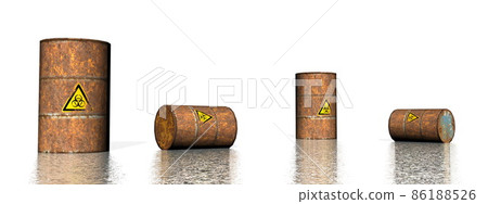 Rust biohazard barrels with logo - 3D render - Stock Illustration ...