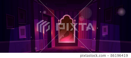 Home corridor interior with magic mirror at night - Stock Illustration ...
