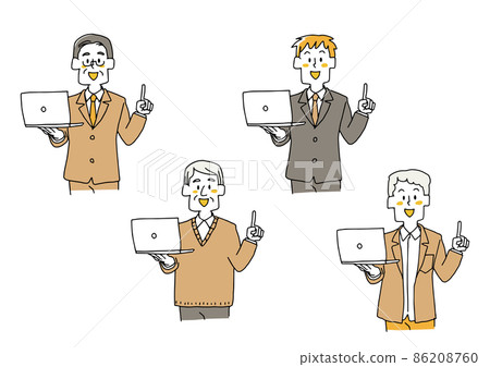 A set of men explaining with a laptop in their... - Stock Illustration ...