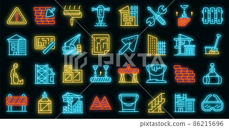Building reconstruction icons set vector neon - Stock Illustration ...