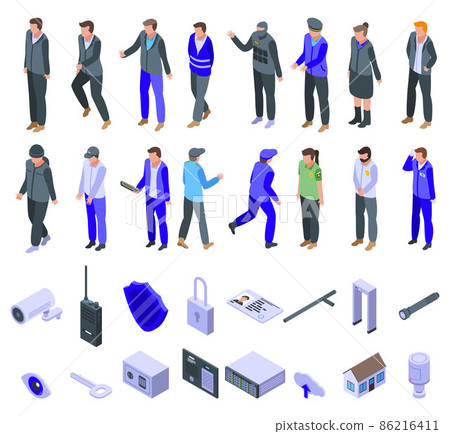 Security service icons set, isometric style - Stock Illustration ...