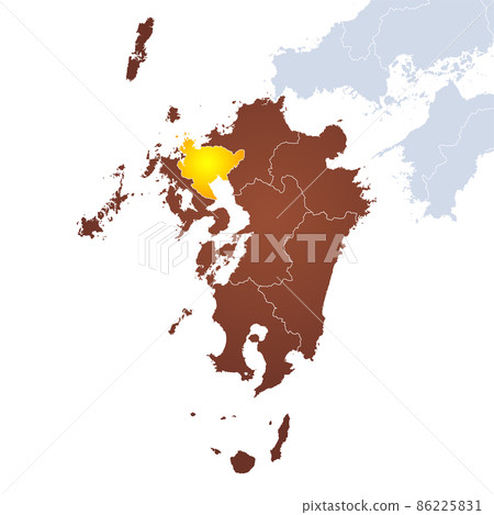 Saga Prefecture Map and Kyushu Region - Stock Illustration [86225831 ...