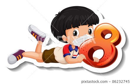 Student boy holding number eight - Stock Illustration [86232745] - PIXTA