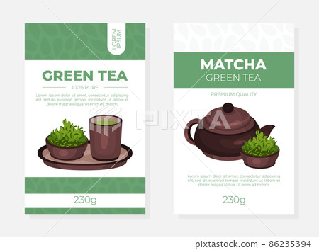 Green tea, matcha labels set. Identity,... - Stock Illustration ...