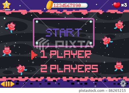 Pixel space game interface with start button - Stock Illustration ...