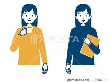 Female pose drinking tea with a file - Stock Illustration [86266150 ...