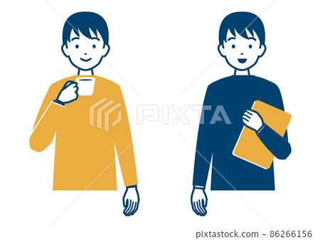 Men's pose drinking tea with a file - Stock Illustration [86266156] - PIXTA
