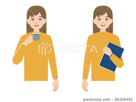 Female pose drinking tea with a file - Stock Illustration [86266492 ...