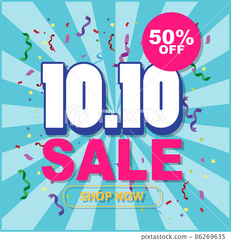 10.10 Sale promotion banner on blue rays-插圖素材 [86269635] - PIXTA圖庫