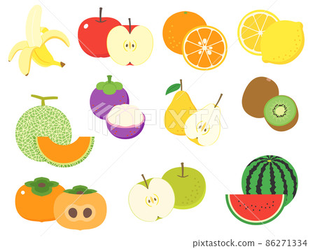Various fruits and their cross sections... - Stock Illustration ...