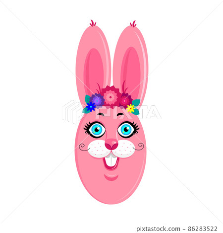 Cute Easter Bunny with flowers in cartoon... - Stock Illustration ...