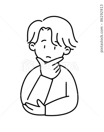 Boy thinking, line drawing - Stock Illustration [86292913] - PIXTA