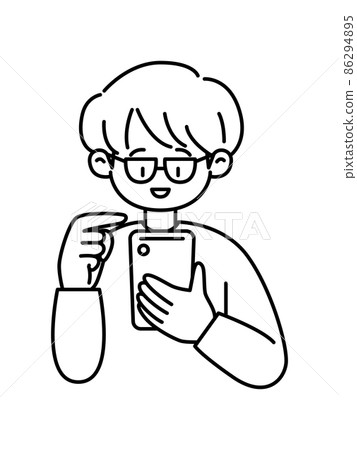Boys using smartphones ・ Line drawings - Stock Illustration [86294895 ...