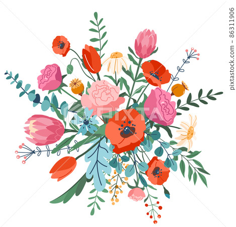 Flower bouquet vector illustration. Top view.... - Stock Illustration ...