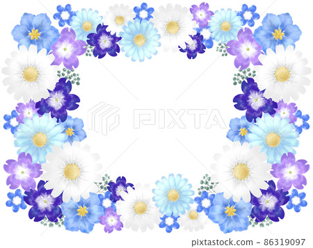 Rectangle frame of cute blue flowers in spring... - Stock Illustration ...