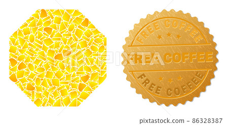 Octagon Icon Collage of Golden Items and... - Stock Illustration ...