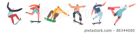 Set of Teens Making Stunts and Tricks on... - Stock Illustration ...