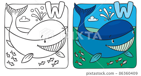 Little whale coloring book. Alphabet W - Stock Illustration [86360409 ...