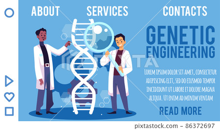 Genetic engineering with two scientists build... - Stock Illustration ...