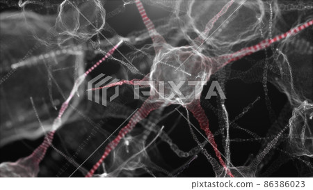 Neuronal network of neuron cells. 3D illustration-插圖素材 [86386023] - PIXTA圖庫