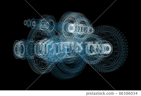 Digital Gearbox Hologram. Industrial and...-插圖素材 [86386034] - PIXTA圖庫